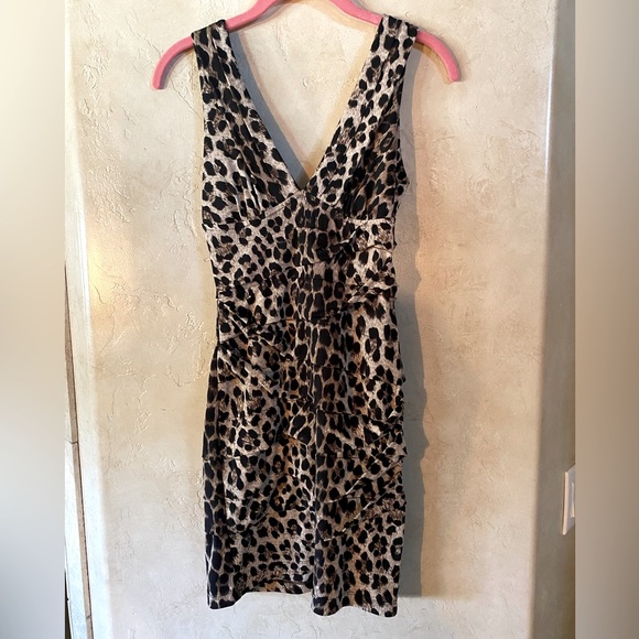 Nikibiki | Dresses | Nikibiki Leopard Print Deep V Neck Tiered Ruched ...